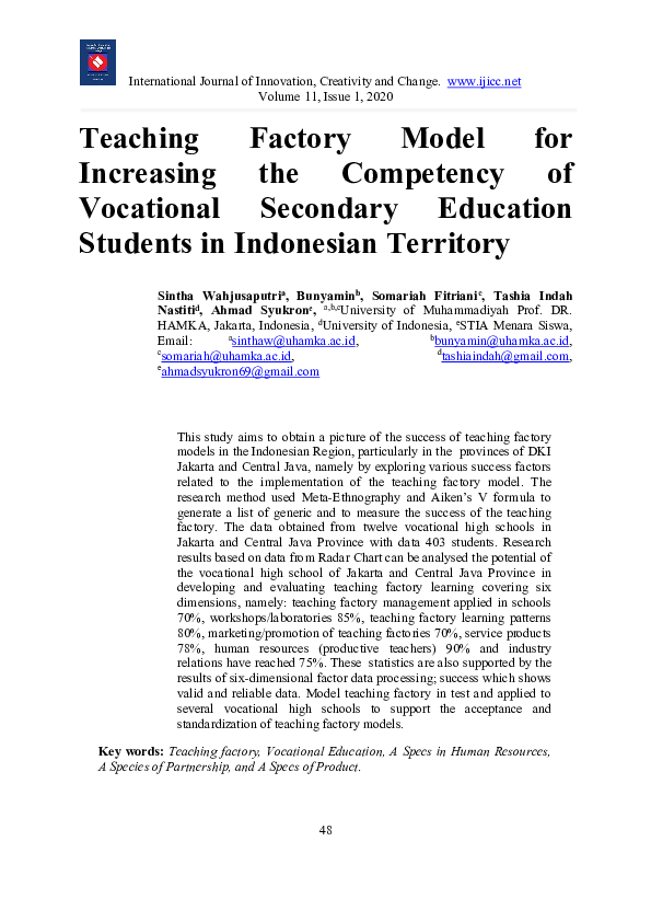 (PDF) Teaching Factory Model for Increasing the Competency of Vocational Secondary Education ...