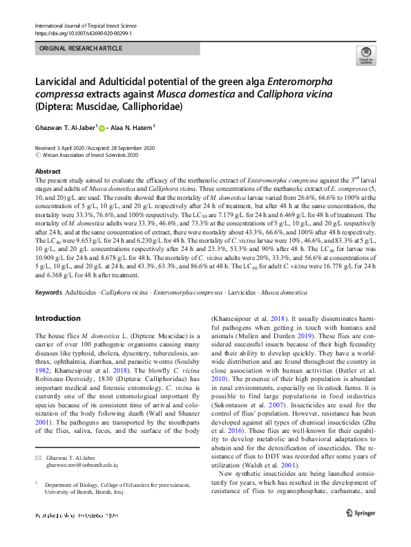 (PDF) Larvicidal and Adulticidal potential of the green alga ...