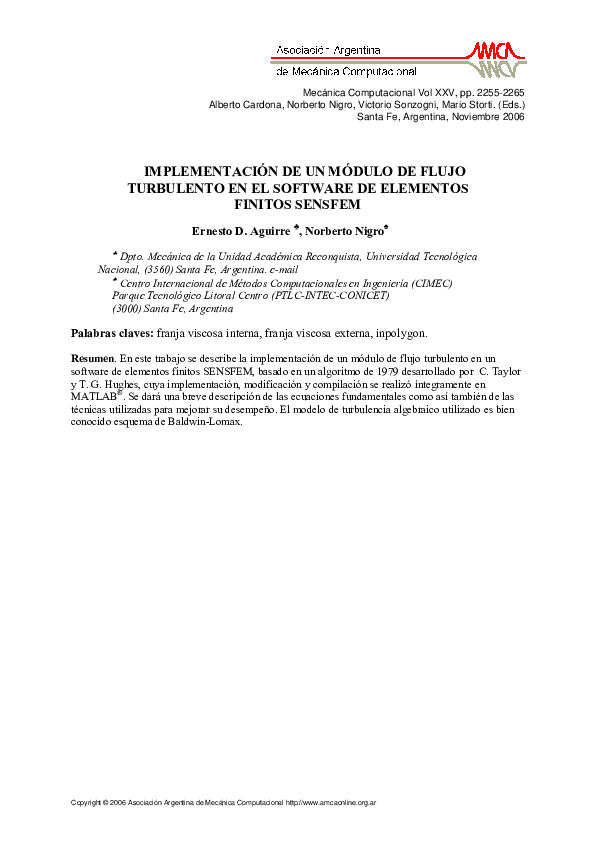 (PDF) Implementación De Un Mﾓdulo De Flujo Turbulento En El Software De Elementos Finitos Sensfem