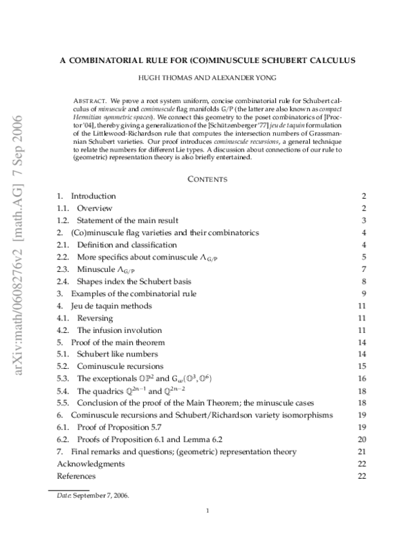 (PDF) A combinatorial rule for (co)minuscule Schubert calculus