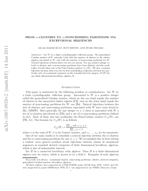 (PDF) From m-clusters to m-noncrossing partitions via exceptional sequences