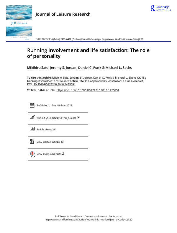 (PDF) Running involvement and life satisfaction: The role of personality
