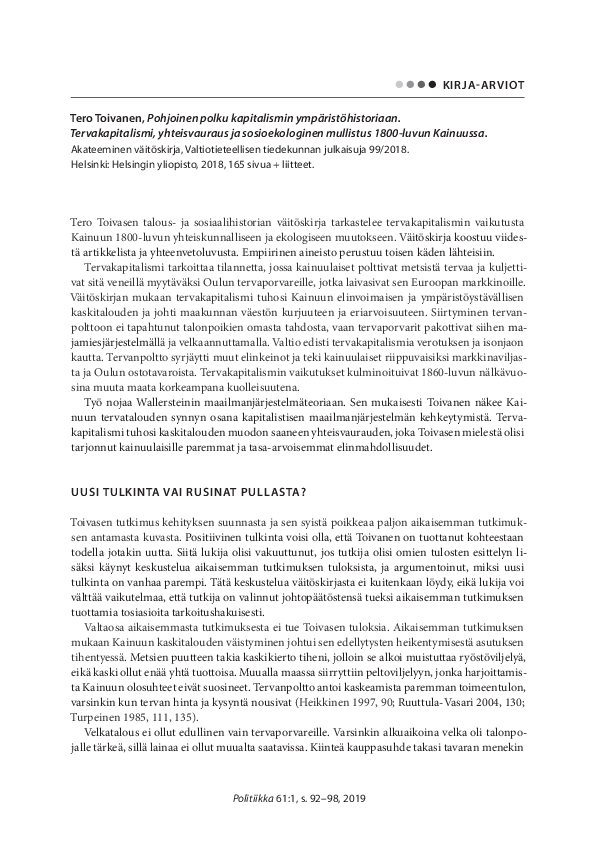 (PDF) Tero Toivanen, Pohjoinen polku kapitalismin ympäristöhistoriaan ...