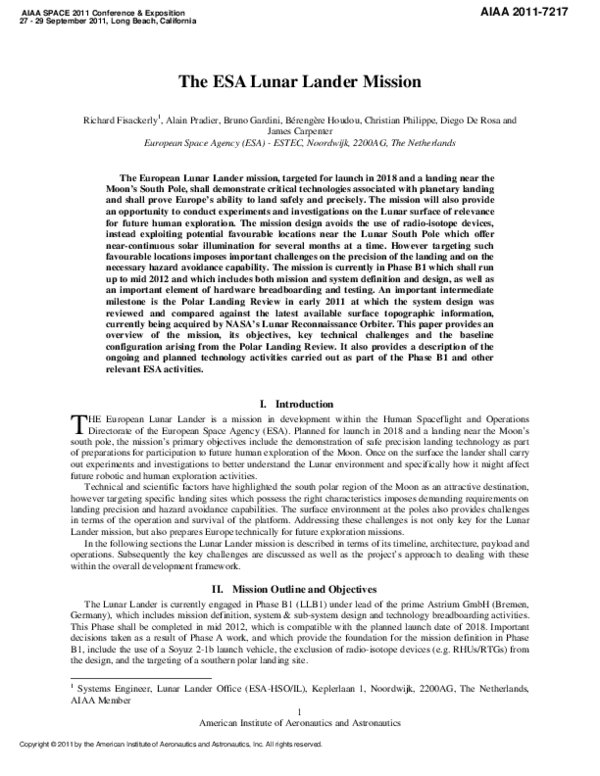 (PDF) The ESA Lunar Lander Mission