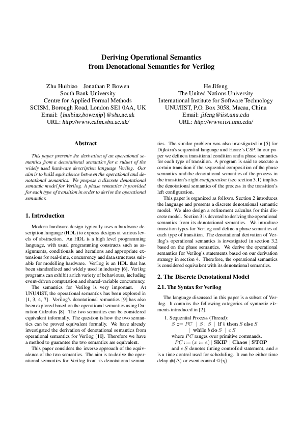 Pdf Operational Vs Denotational Semantics In Verilog