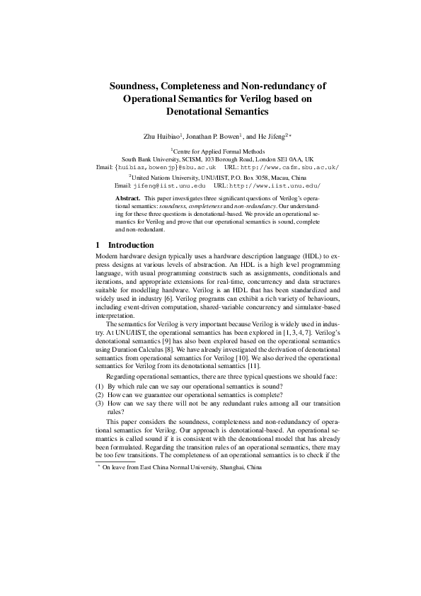 (PDF) Soundness, Completeness and Non-redundancy of Operational Semantics for Verilog Based on ...