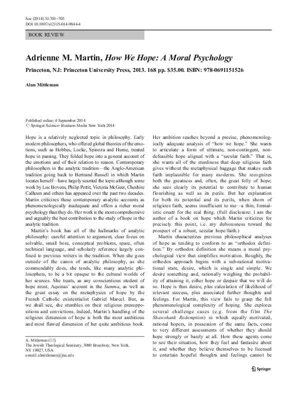 (PDF) Adrienne M. Martin, How We Hope: A Moral Psychology