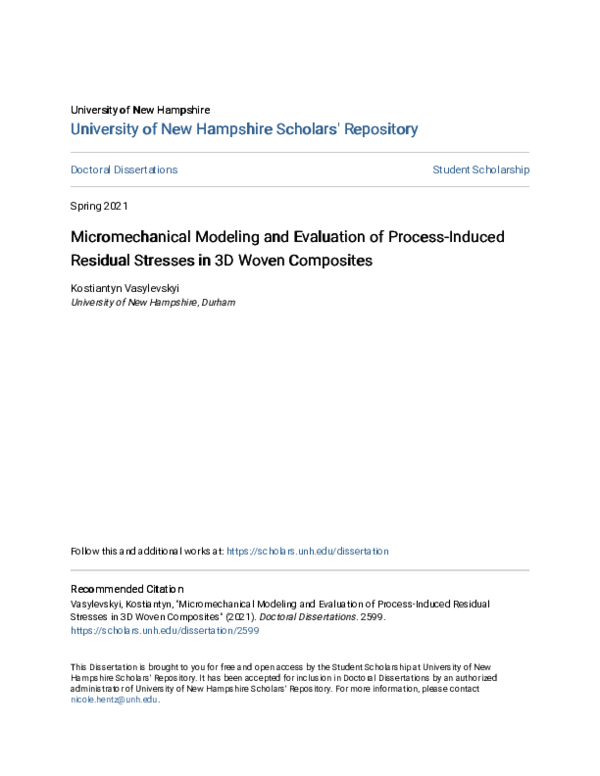 (PDF) Micromechanical Modeling and Evaluation of Process-Induced Residual Stresses in 3D Woven ...