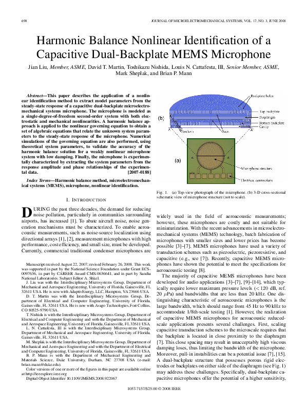 (PDF) Harmonic Balance Nonlinear Identification of a Capacitive Dual ...