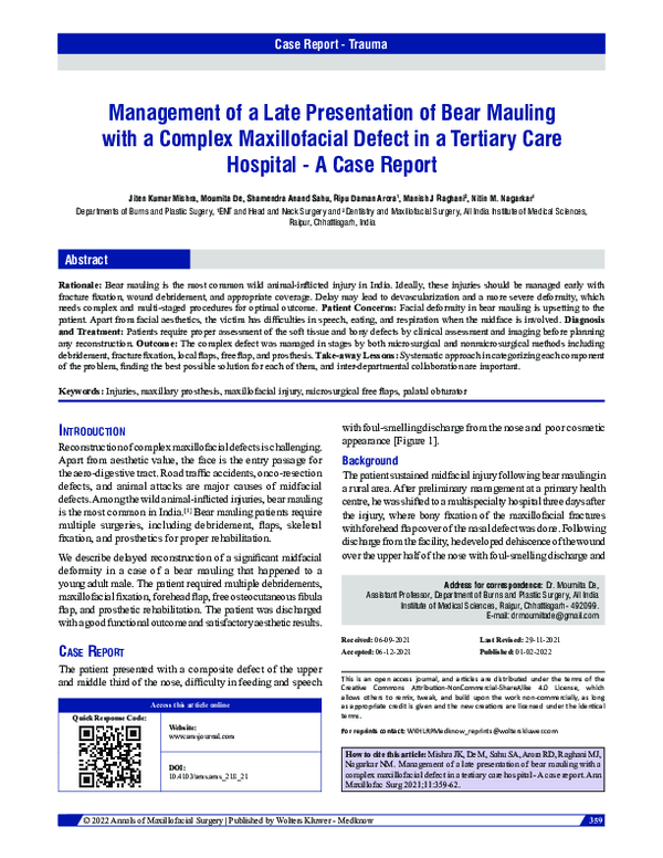 (PDF) Management of a late presentation of bear mauling with a complex ...