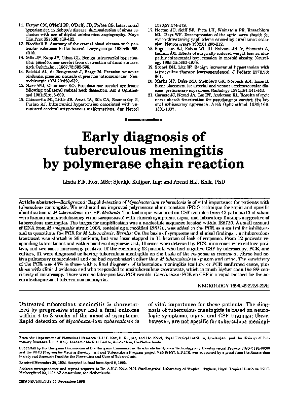 (PDF) Early diagnosis of tuberculous meningitis by polymerase chain ...