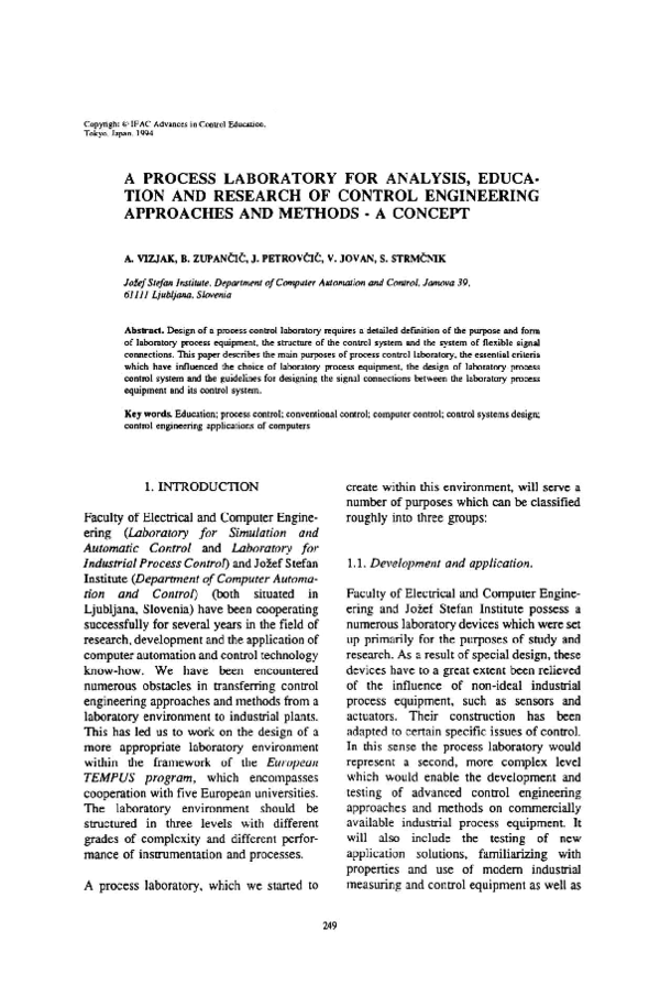 (PDF) A Process Laboratory for Analysis, Education and Research of Control Engineering ...