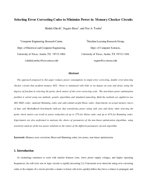 (PDF) Selecting Error Correcting Codes to Minimize Power in Memory ...