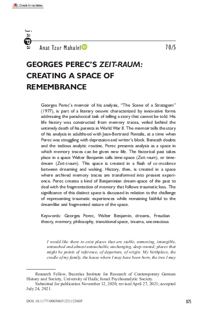 (PDF) George Perec's Zeit-Raum: Creating a Space of Remembrance | Anat Tzur Mahalel - Academia.edu