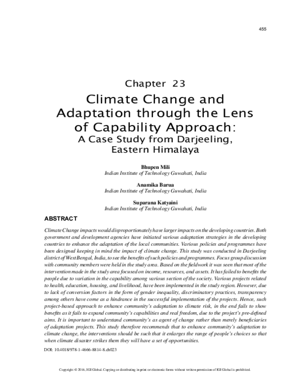 (PDF) Climate Change and Adaptation through the Lens of Capability Approach