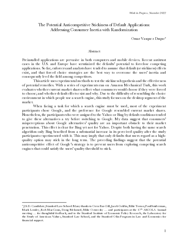 (PDF) The Possible Anticompetitive Stickiness of Default Applications ...