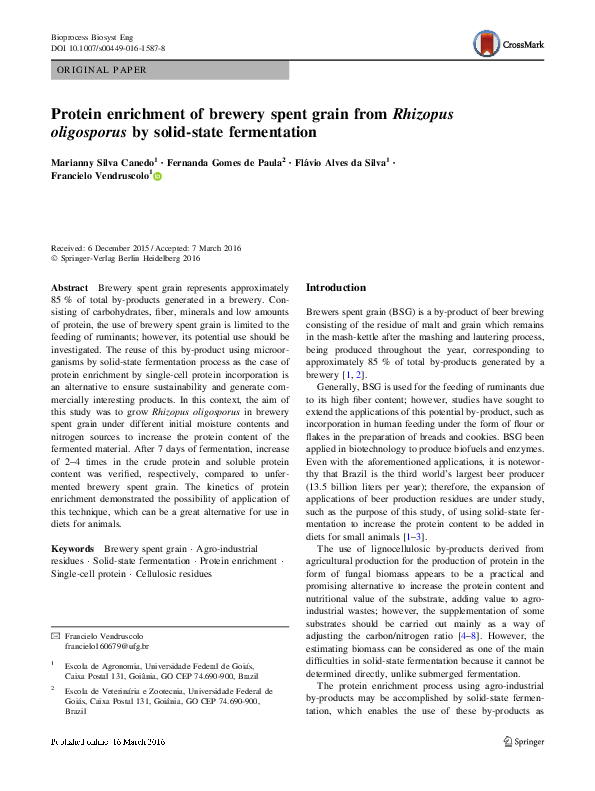 (PDF) Protein enrichment of brewery spent grain from Rhizopus ...