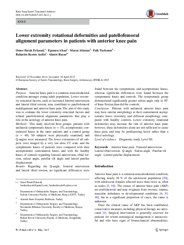 (PDF) Lower extremity rotational deformities and patellofemoral ...