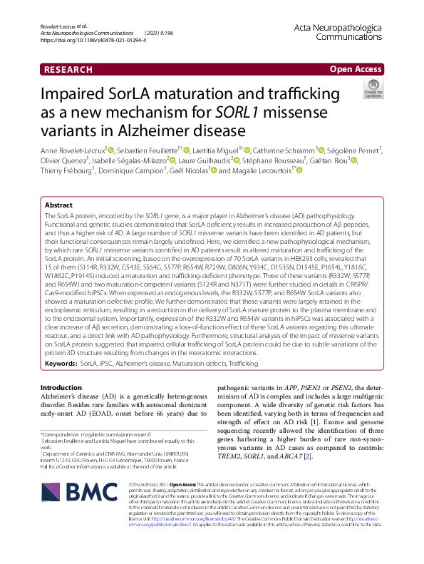 (PDF) Impaired SorLA maturation and trafficking as a new mechanism for ...