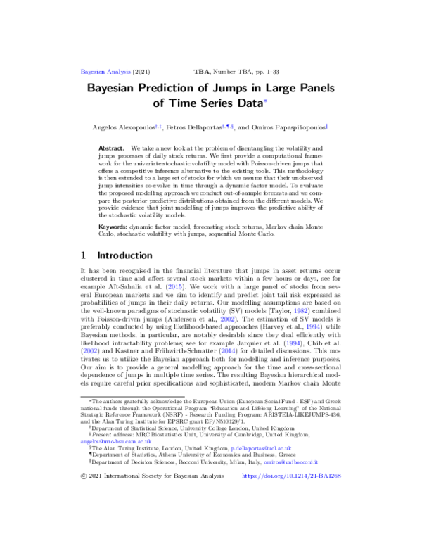 (PDF) Bayesian Prediction of Jumps in Large Panels of Time Series Data