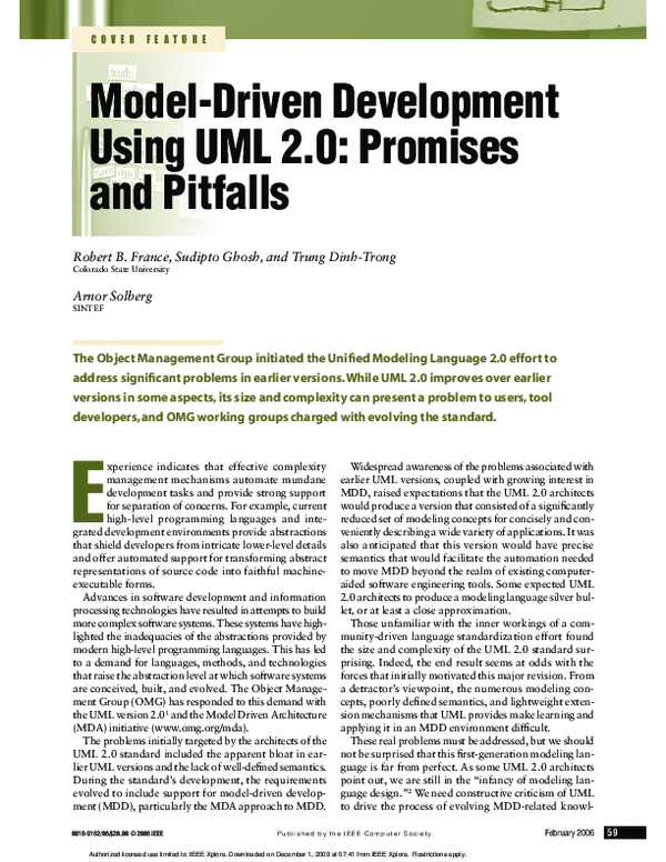 (PDF) Model-Driven Development Using UML 2.0: Promises and Pitfalls