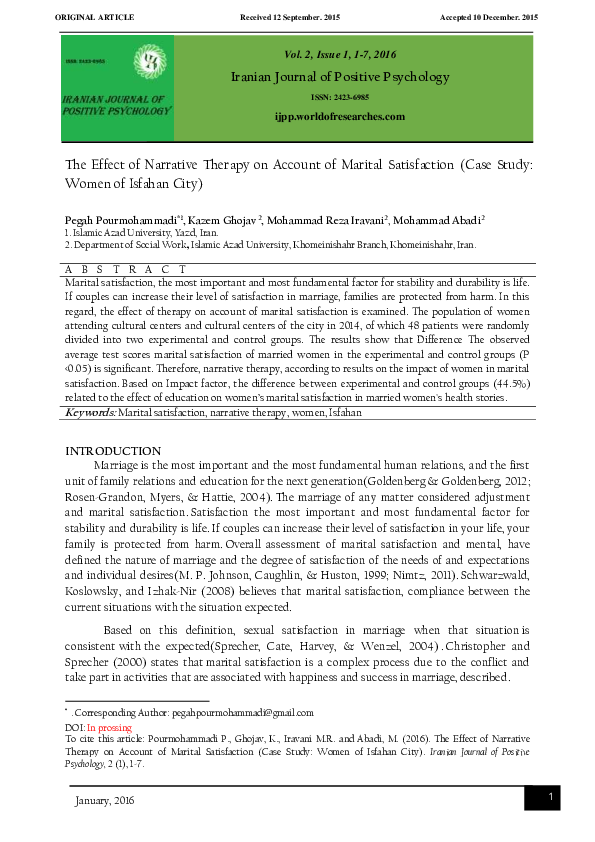 (PDF) The Effect of Narrative Therapy on Account of Marital ...