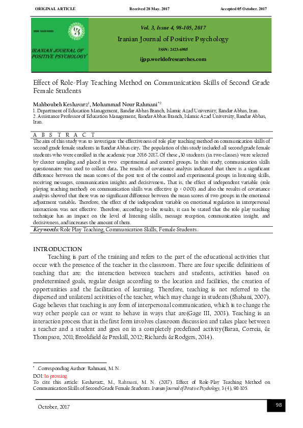 PDF Effect Of Role Play Teaching Method On Communication Skills Of pdf-effect-of-role-play-teaching-method-on-communication-skills-of