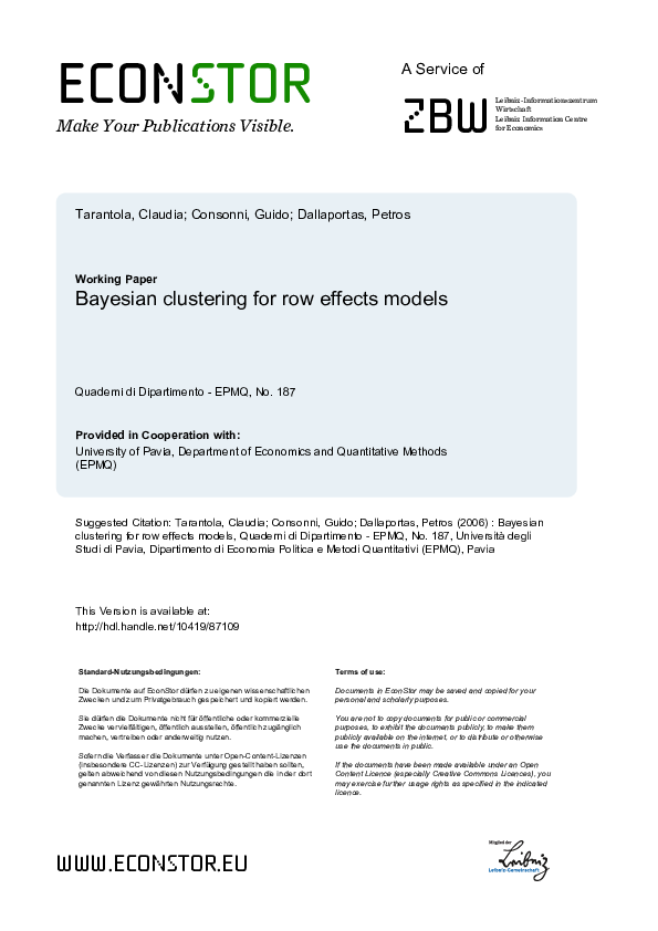 Pdf Bayesian Clustering For Row Effects Models
