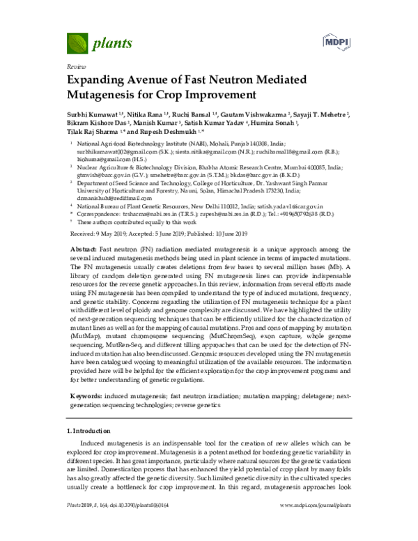 (PDF) Fast Neutron Mutagenesis in Plants: Advances, Applicability and ...