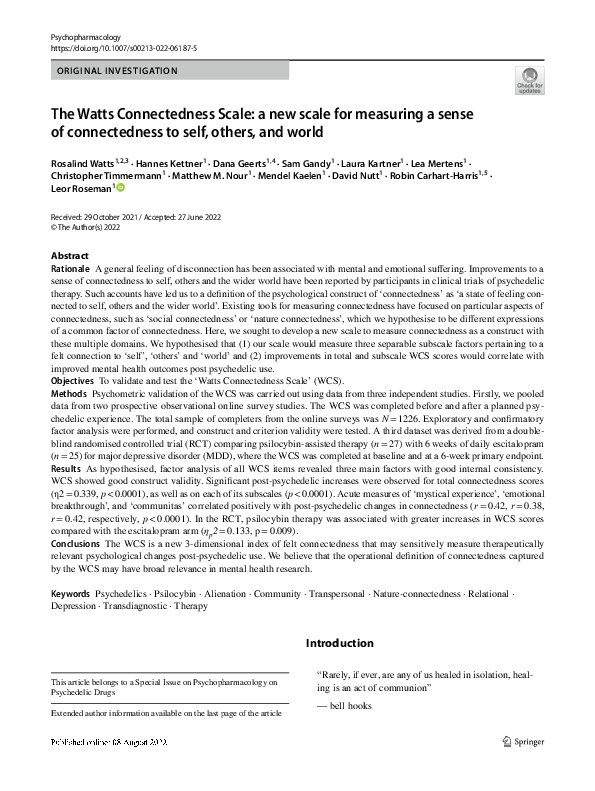 (PDF) The Watts Connectedness Scale: a new scale for measuring a sense ...