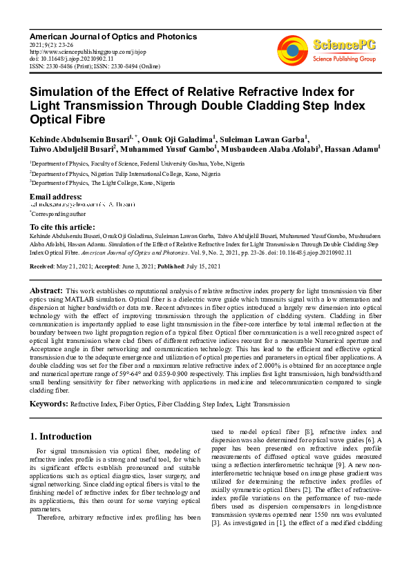 Pdf Simulation Of The Effect Of Relative Refractive Index For Light