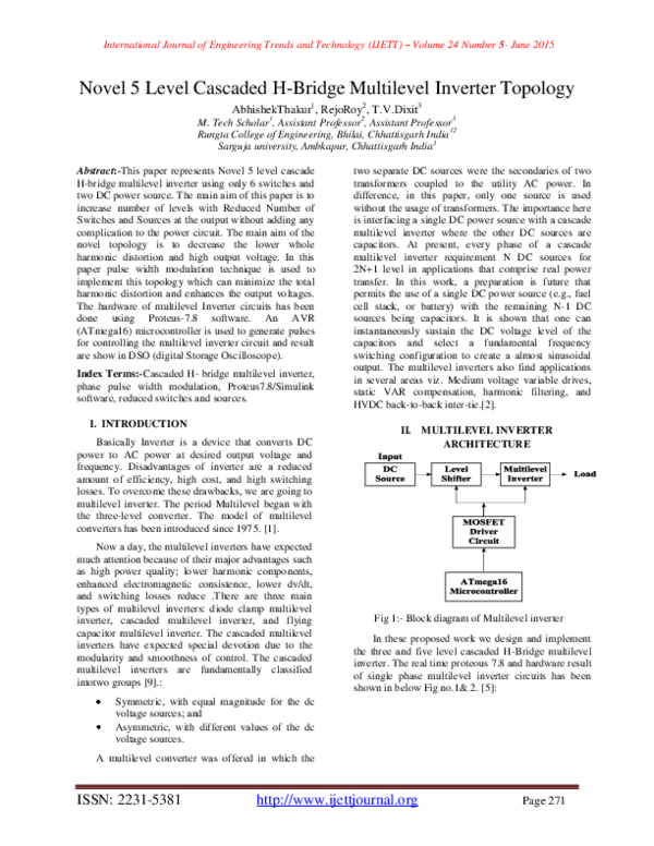 (PDF) Novel 5 Level Cascaded H-Bridge Multilevel Inverter Topology