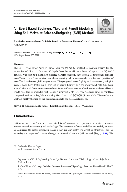 (PDF) An Event-Based Sediment Yield and Runoff Modeling Using Soil Moisture Balance/Budgeting ...