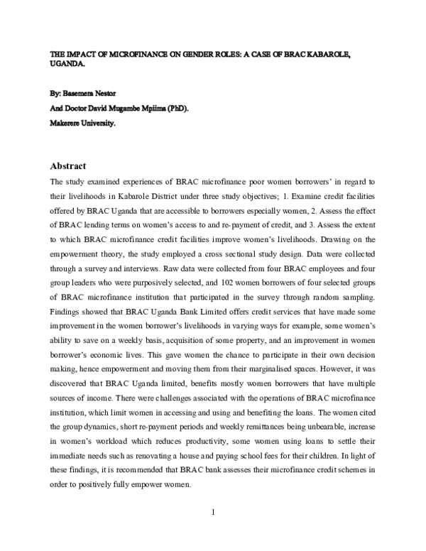 (DOC) THE IMPACT OF MICROFINANCE ON GENDER ROLES: A CASE OF BRAC