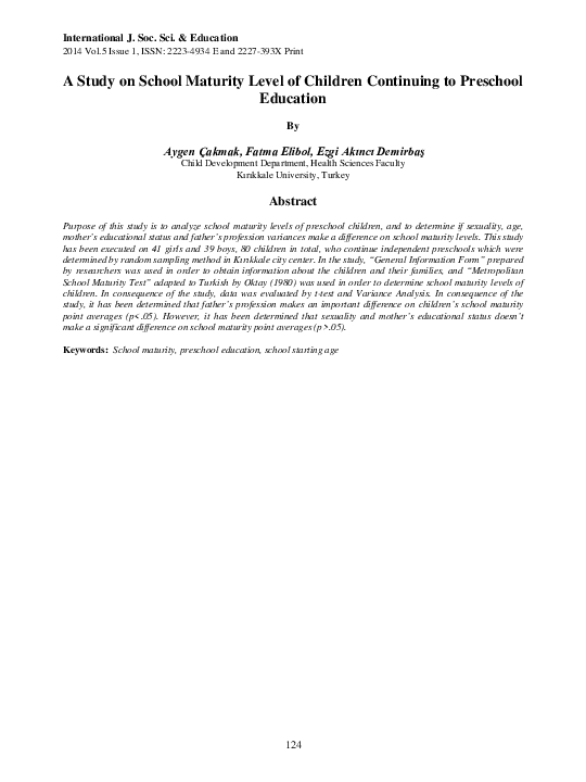 (PDF) A Study on School Maturity Level of Children Continuing to ...
