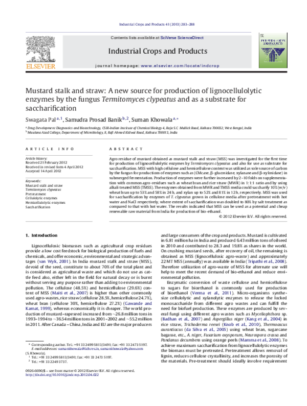 (PDF) Mustard stalk and straw: A new source for production of ...