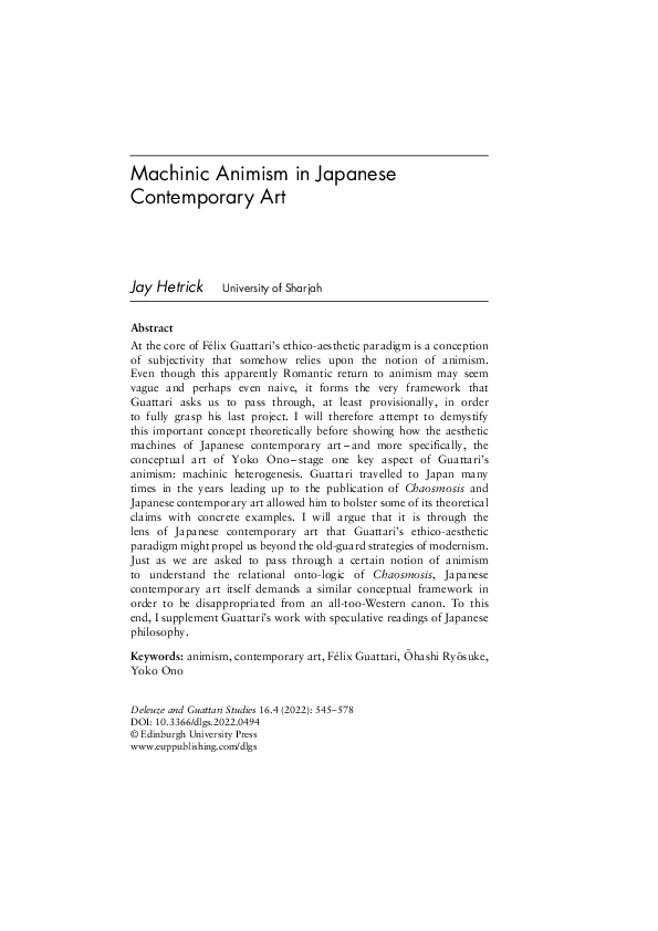 (PDF) Machinic Animism in Japanese Contemporary Art