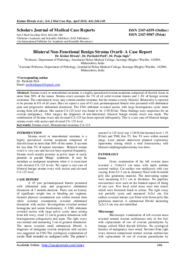 (PDF) Bilateral Non-Functional Benign Struma Ovarii- A Case Report