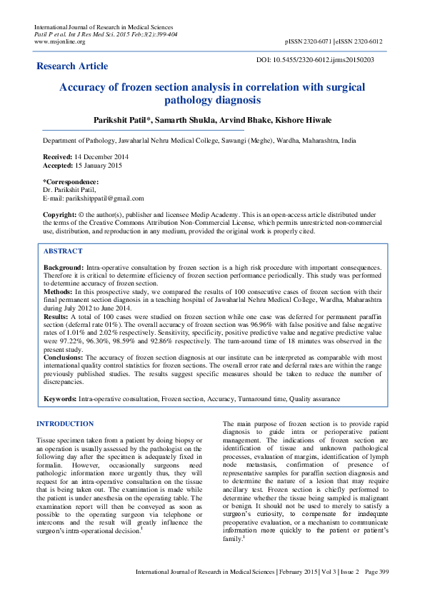 (PDF) Accuracy of frozen section analysis in correlation with surgical ...