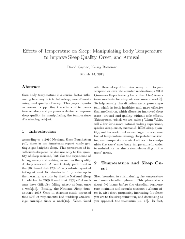 (PDF) Effects of Temperature on Sleep : Manipulating Body Temperature ...