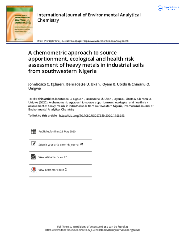 (PDF) A chemometric approach to source apportionment, ecological and ...