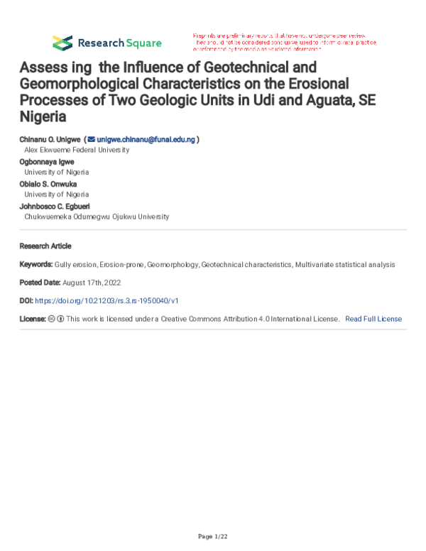 Pdf Assess Ing The Influence Of Geotechnical And Geomorphological Characteristics On The