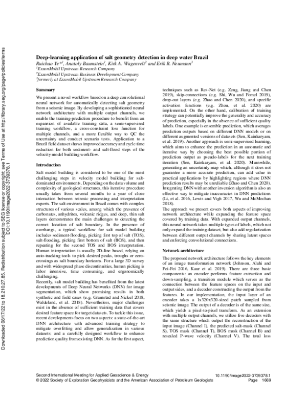 (PDF) Deep-learning application of salt geometry detection in deep water Brazil