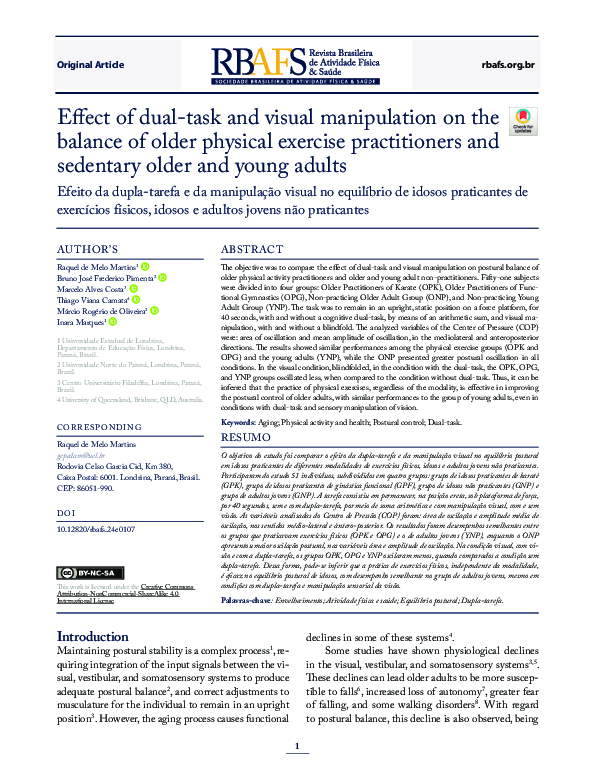 (PDF) Dual-Task and Visual Manipulation Impact on Balance in Older Adults