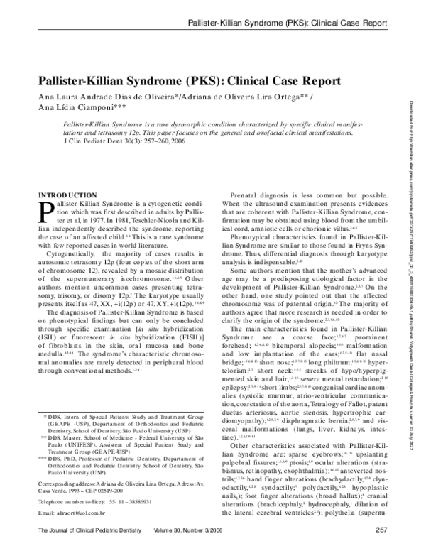 (PDF) Pallister-Killian Syndrome (PKS): Clinical Case Report | Ana ...