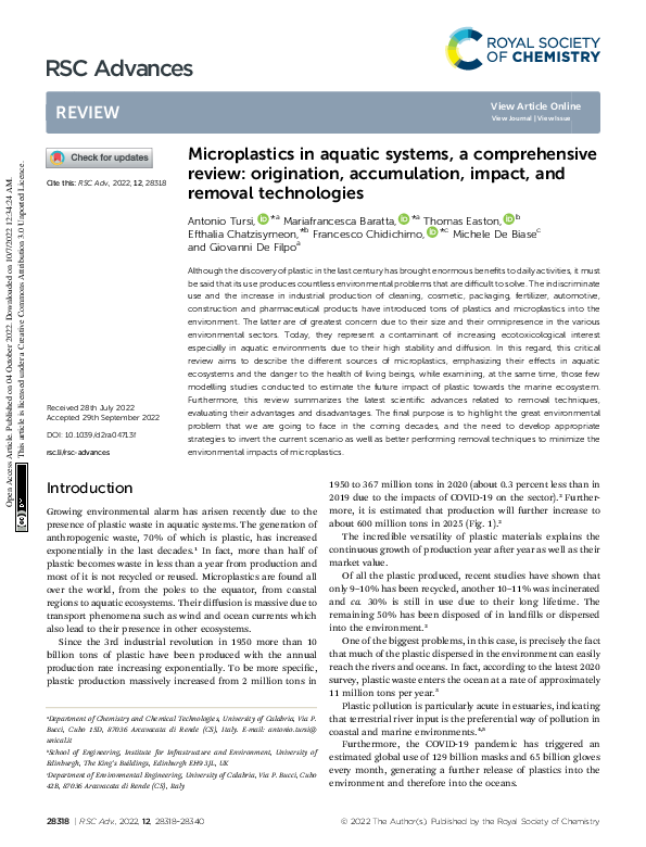 (PDF) Microplastics in aquatic systems, a comprehensive review: origination, accumulation ...