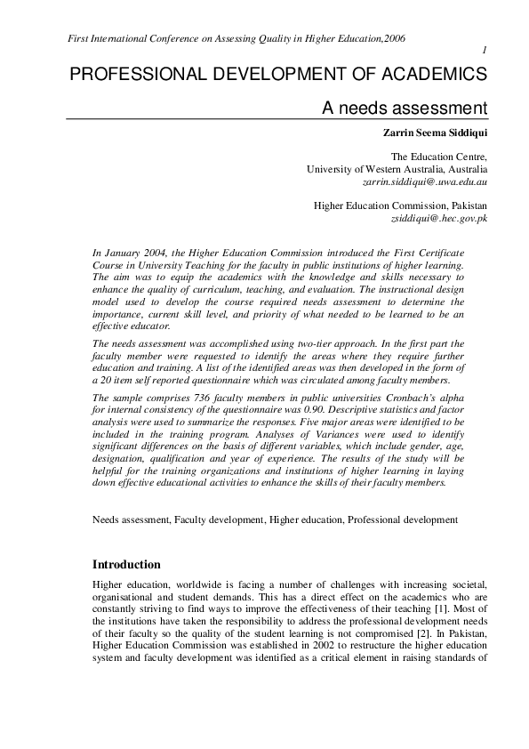 (PDF) Professional Development of Academics: a need analysis