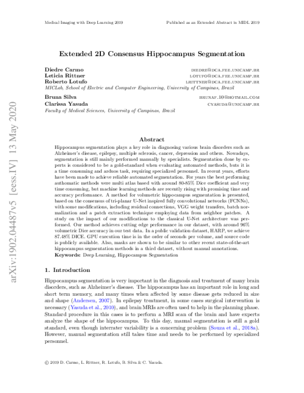 (PDF) Extended 2D Consensus Hippocampus Segmentation