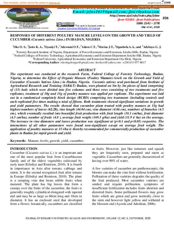 (PDF) Responses of different poultry manure levels on the growth and ...