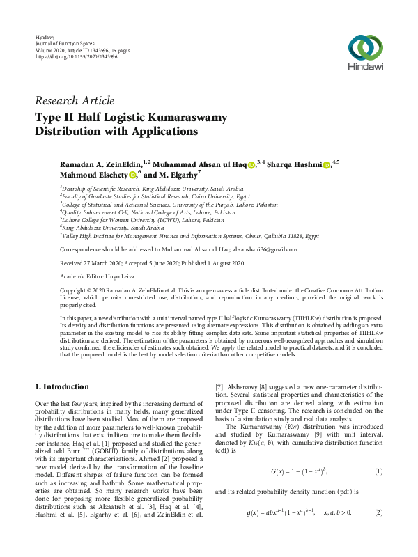 Pdf Type Ii Half Logistic Kumaraswamy Distribution With Applications
